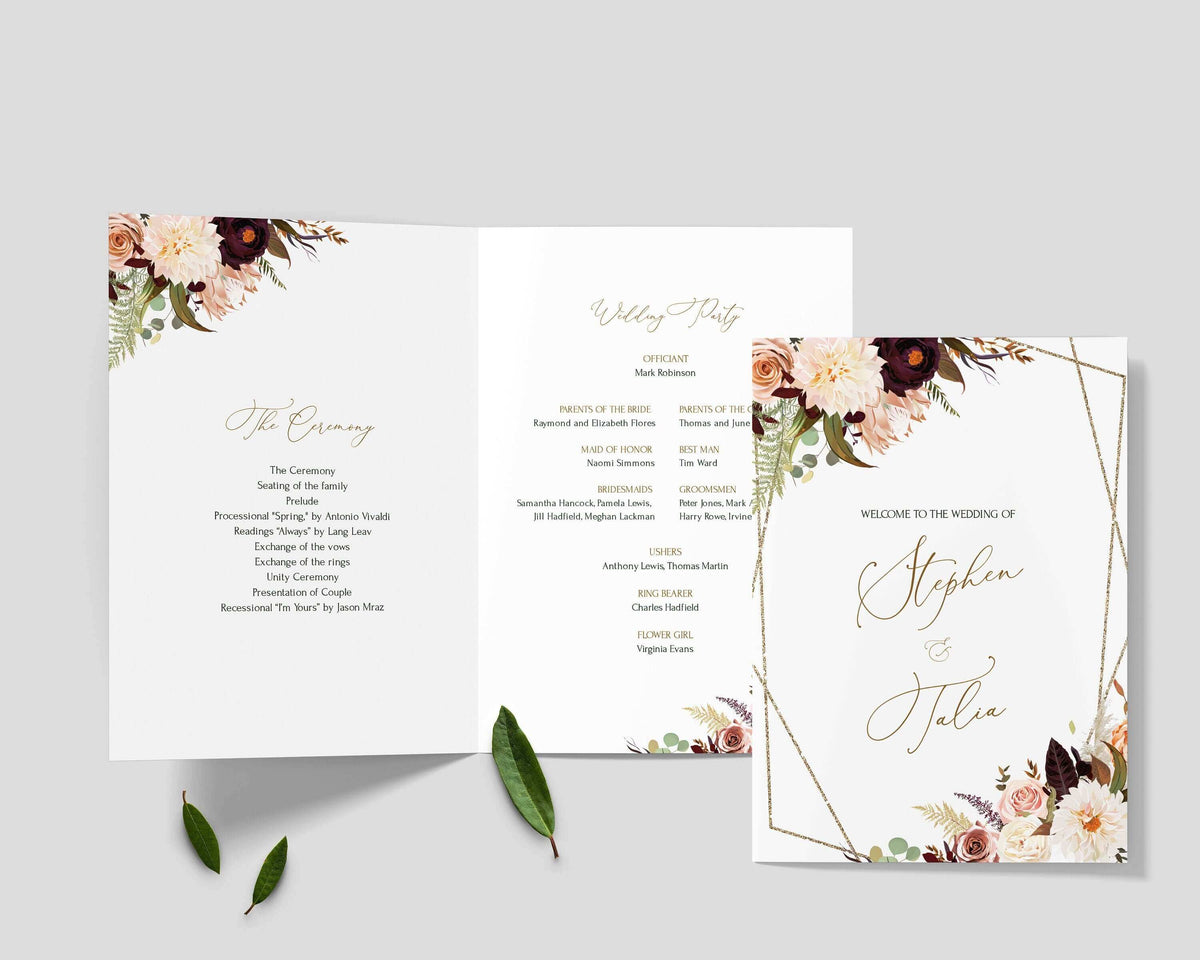 Burgundy and Blush Ceremony Program | DIY Printables – LovePaperEvent