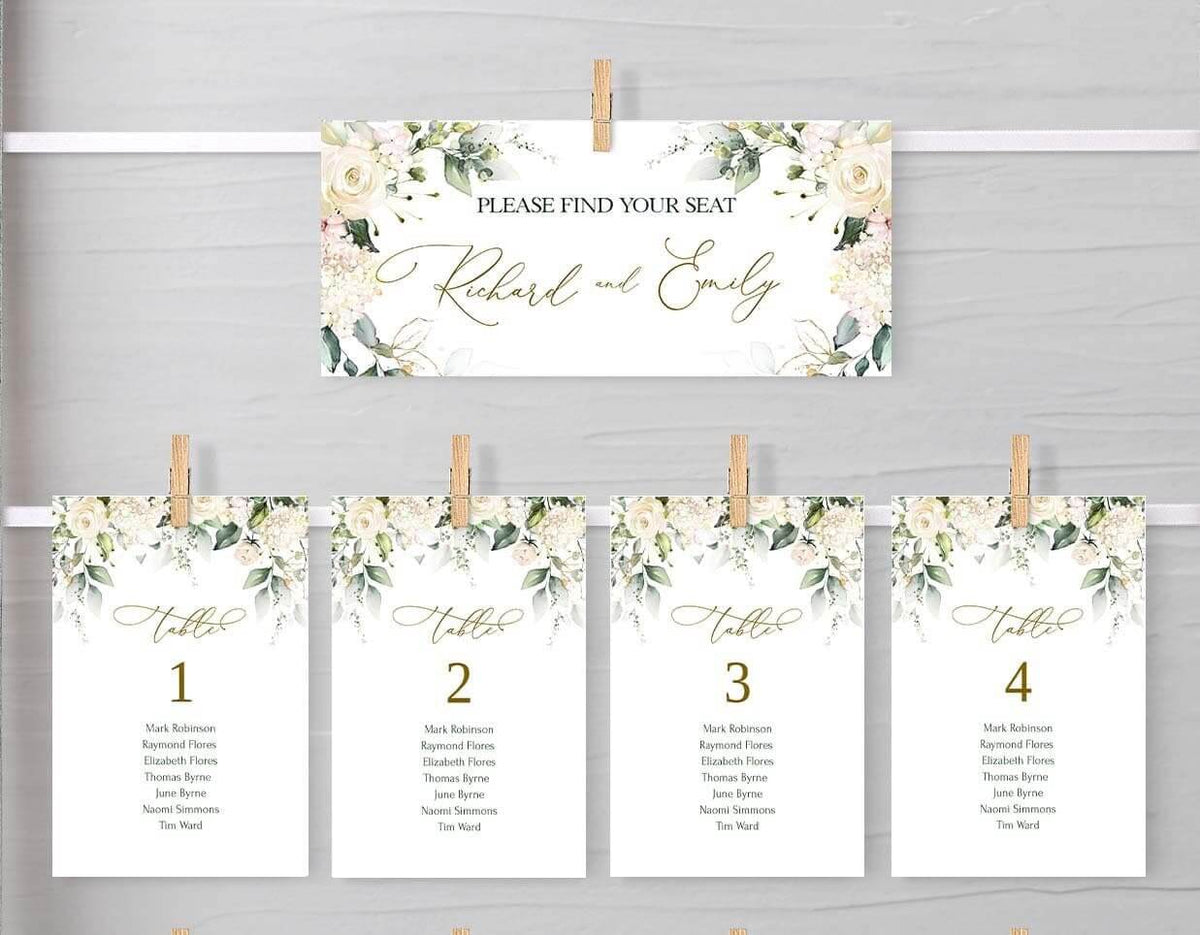 Custom Floral Seating Chart | Cream & Sage Green Cards | DIY Bride Ins ...