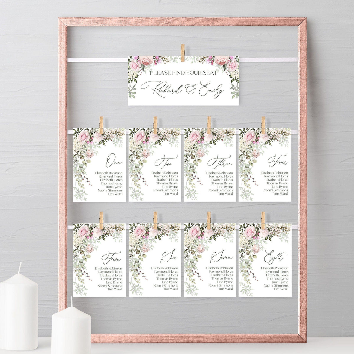 Blush Pink Wedding Seating Chart Cards | Hanging Table Seating Plan ...