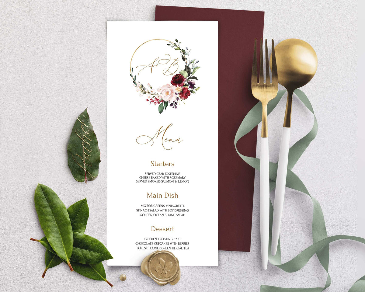 Personalized Menu Cards | Burgundy & Soft Pink | Editable Templates ...