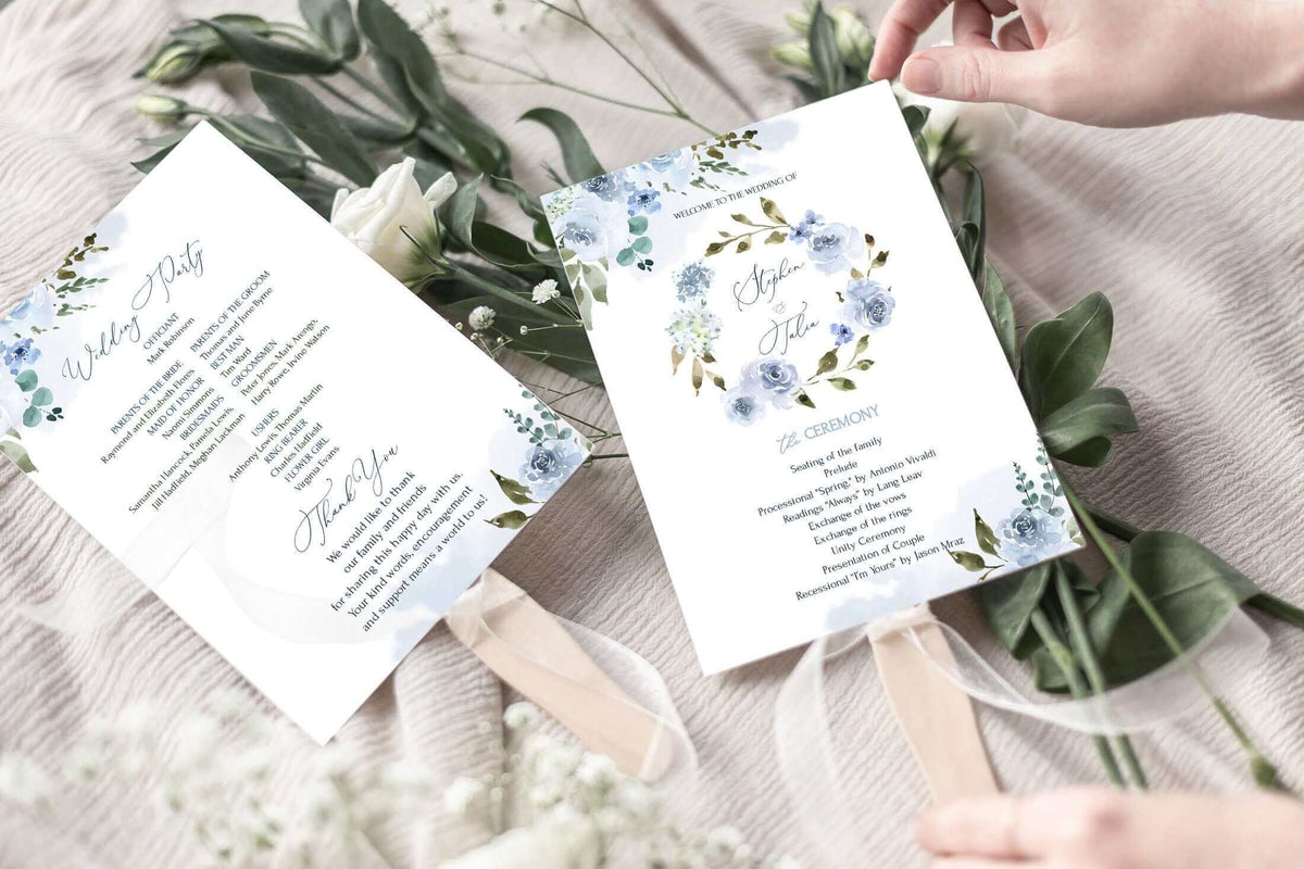 Soft Blue Wedding Program Fan | DIY Bride Inspo | Custom Printables ...