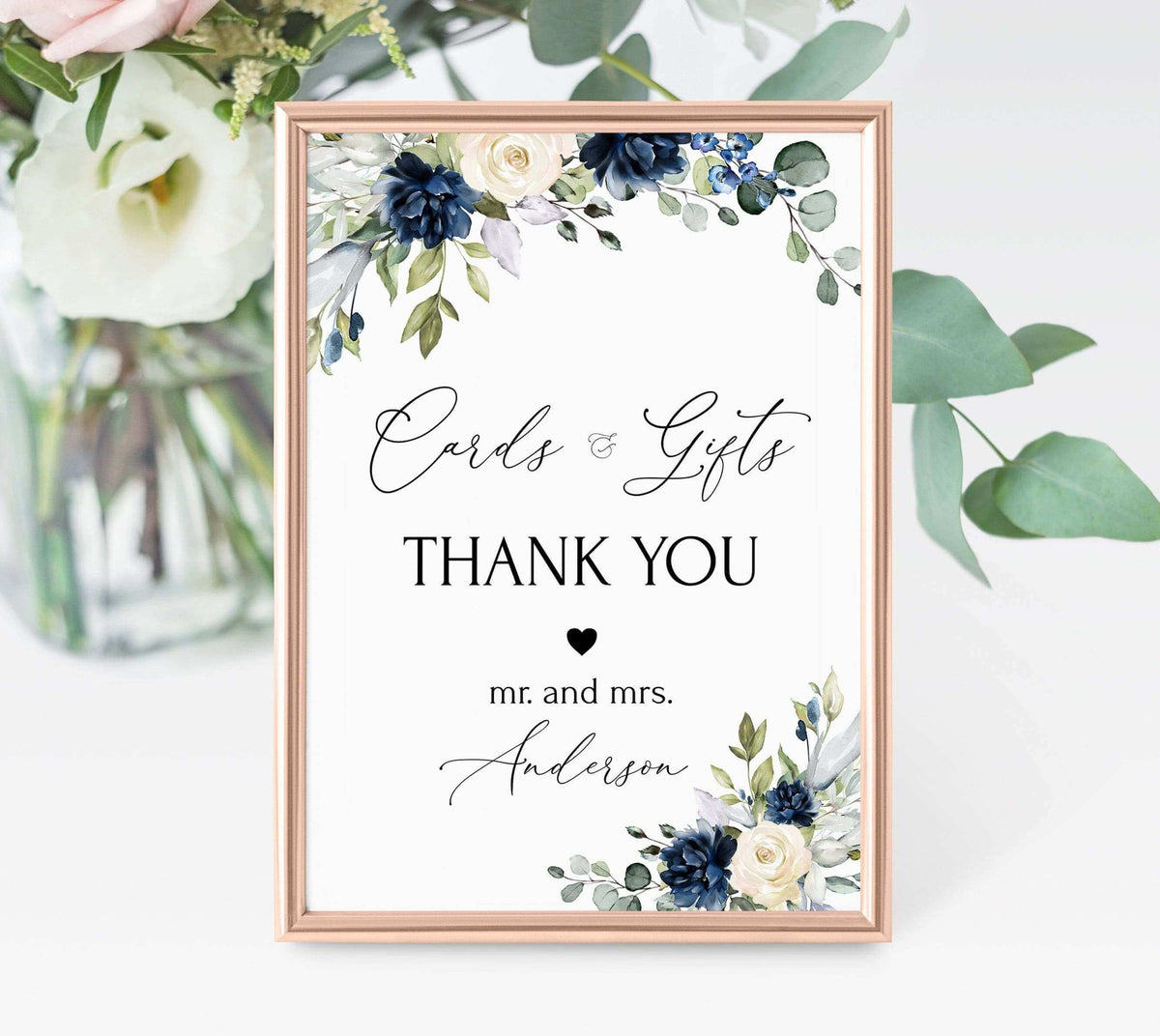 Cards and Gifts Wedding Sign | Navy Blue & Ivory | Editable Printables ...