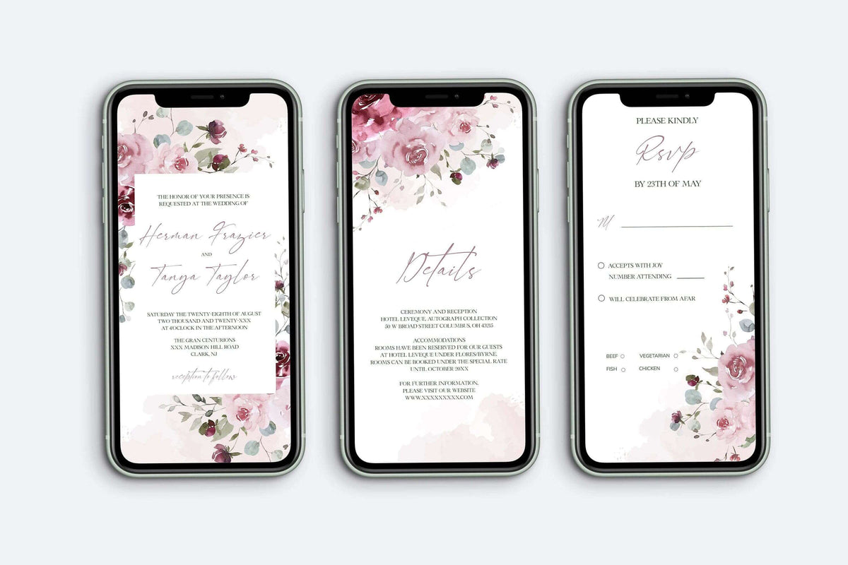 Dusty Rose Wedding Evites | 6 items | Digital Wedding Stationery ...